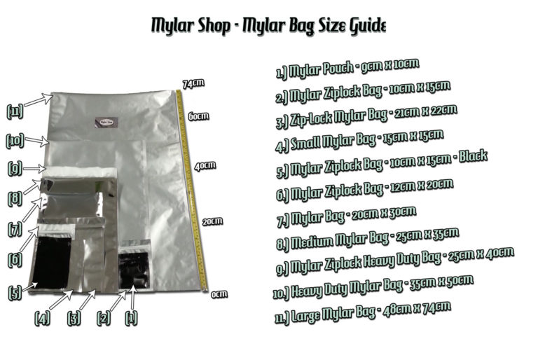 Mylar Shop - The Mylar Shop Mylar Bag Size Guide